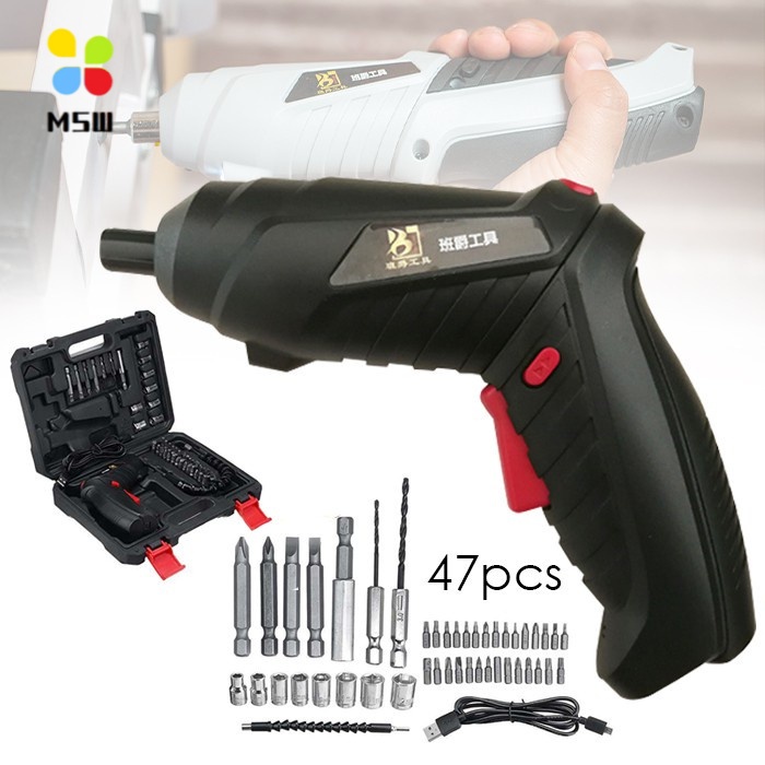 MSW 47Pcs Cordless Electric Screwdriver Drill 3.6V Rechargeable Pemutar ...