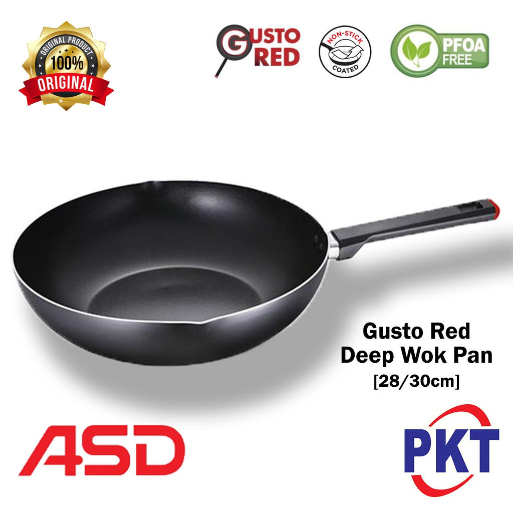 ASD Non-stick Deep Wok Pan Gusto Red [28/30cm] / Kuali Besar Dalam ...
