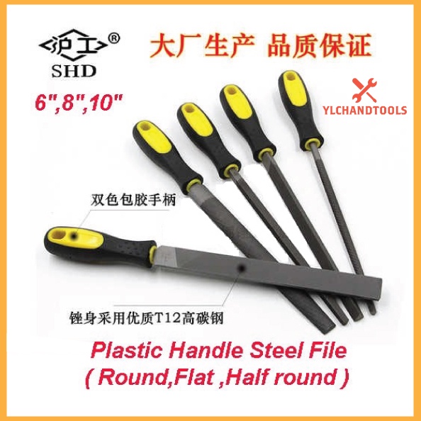 STEEL FILE WITH PLASTIC HANDLE ( FLAT,ROUND,HALF-ROUND-6'',8'',10 ...