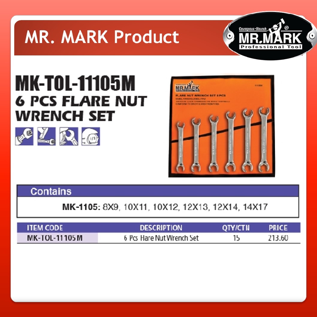 MK-TOL-11105M MR MARK 6 PCS FLARE NUT WRENCH SET | Shopee Malaysia