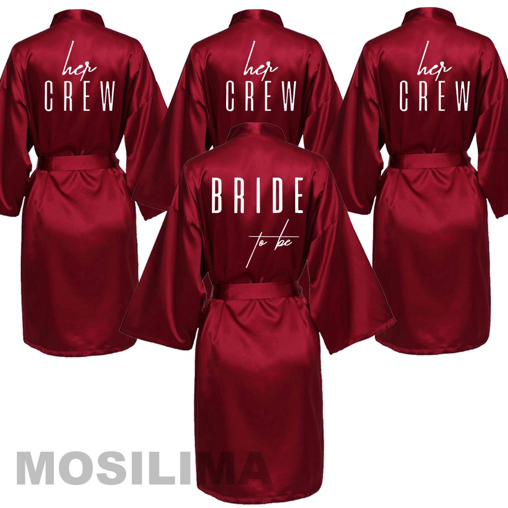 Wedding Party Team Bride Robe With Black Letters Kimono Satin Pajamas ...