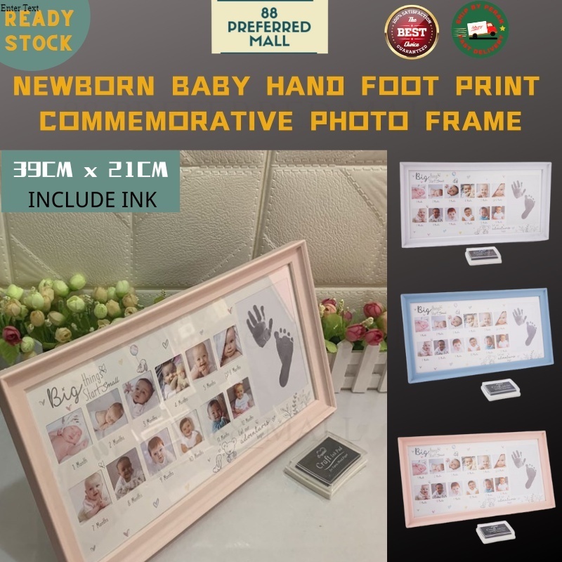 Baby 12 Months Hand Foot Print Commemorative Photo Frame Newborn Growth ...