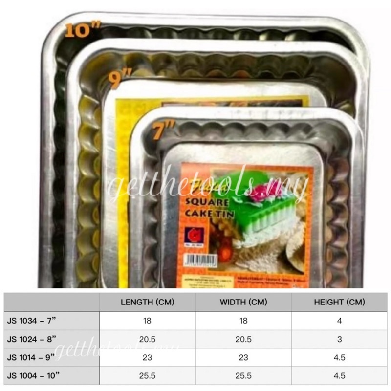 FLUTED SQUARE CAKE TIN 7”/8”/9”/10” JELLY ALUMINIUM TIN ACUAN KEK ...