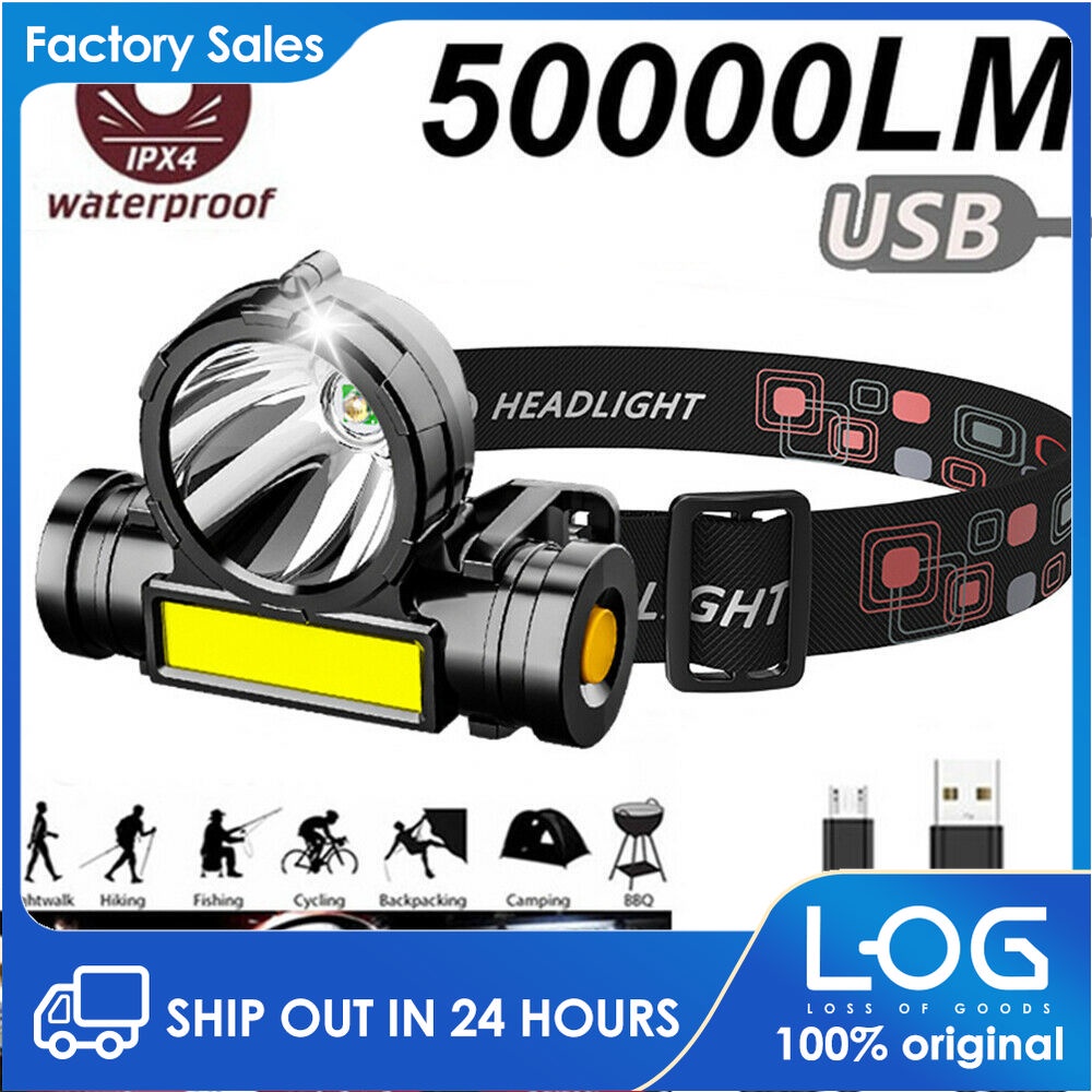Head Torch Light Lamp COB+LED Band Flashlight Headlamp Waterproof ...