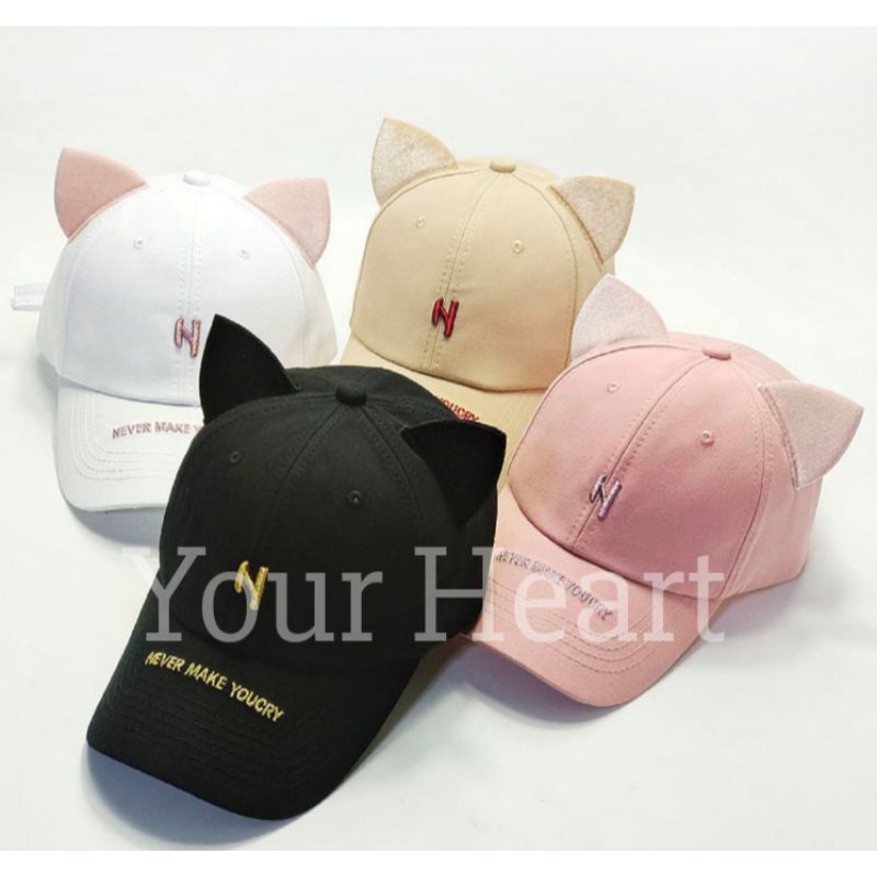 Cute embroidered cat-ear baseball cap/spring summer versatile cap/sun ...