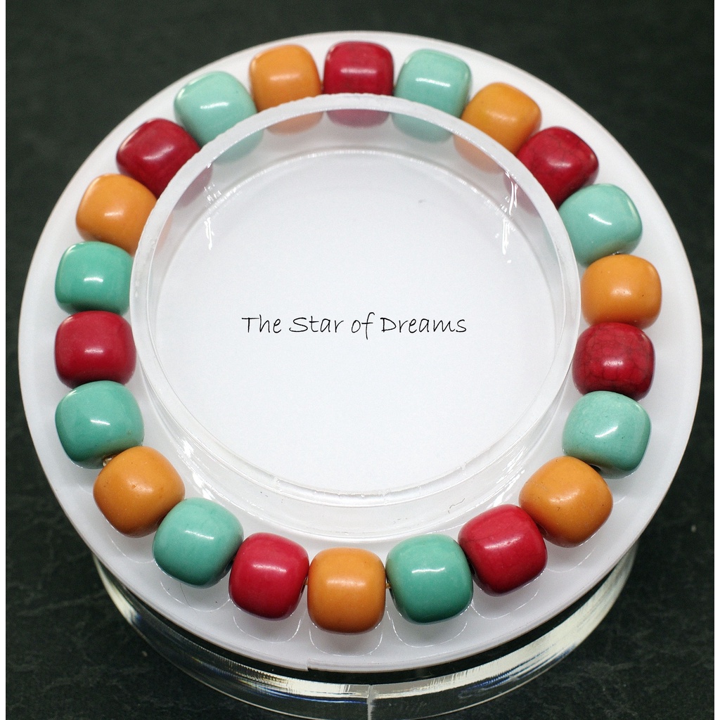 Old Style Tri-color Turquoise, Burmese Topaz, Red Coral Bracelet 老款3色多宝 ...