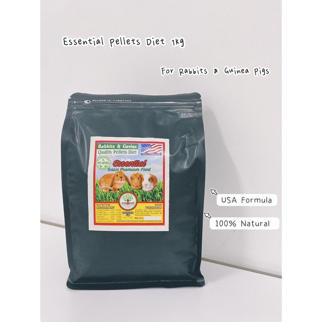 Essential Pellets Diet 1kg for Rabbits & Guinea pigs (USA formula ...