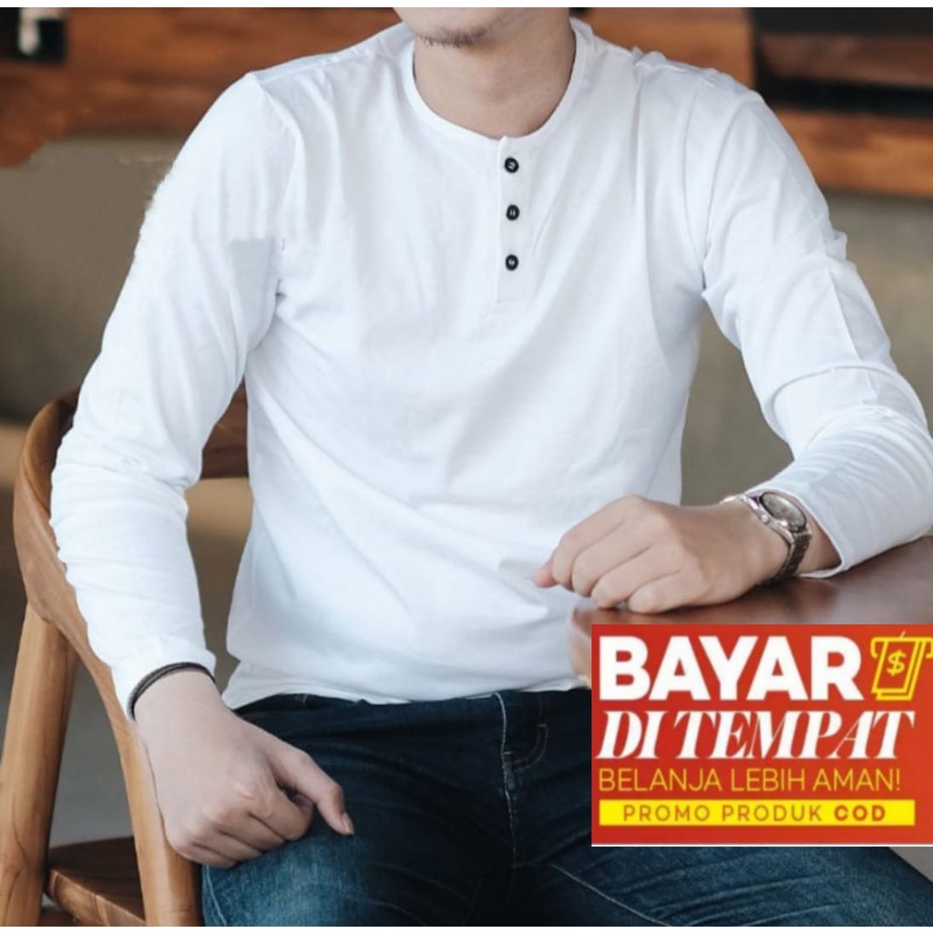 Men's T-Shirt Long Sleeve Plain Button Front Adult Men | Shopee Malaysia