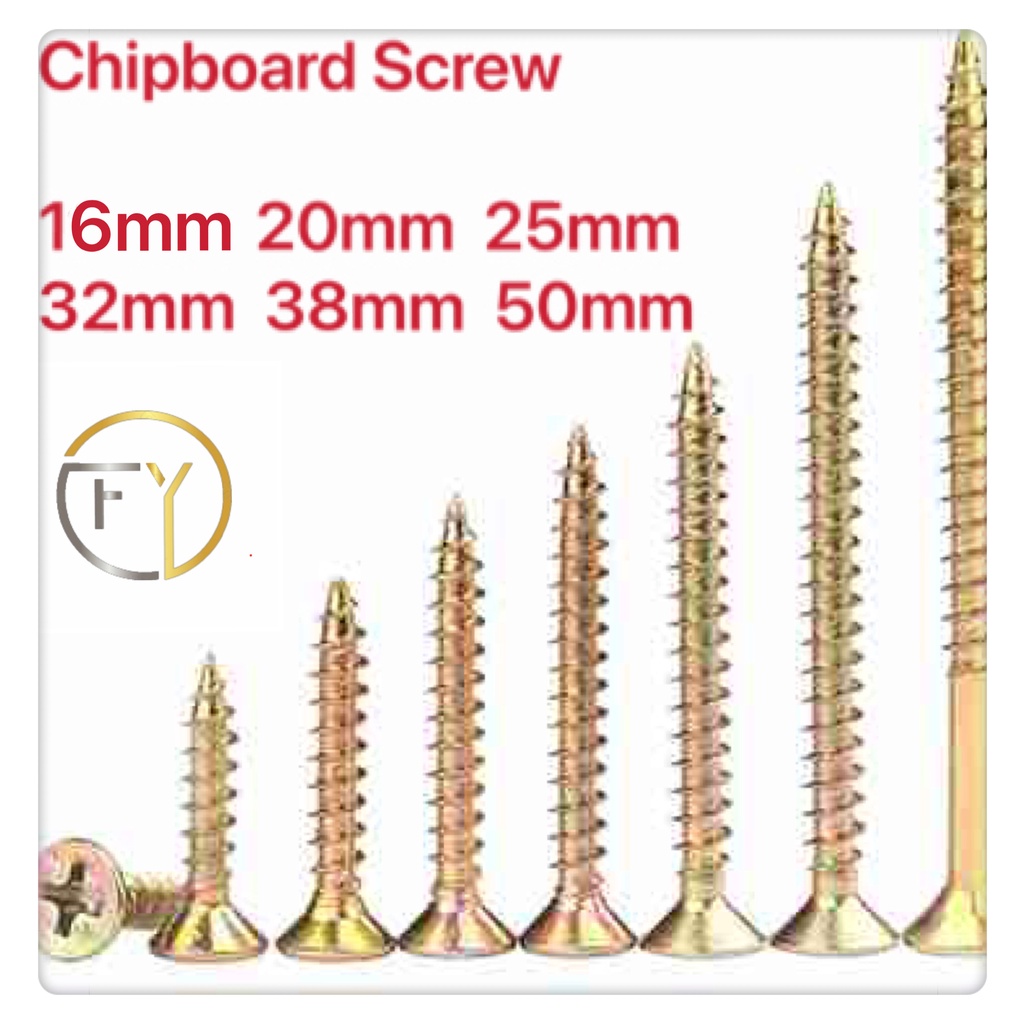 50PCS CHIPBOARD SCREW (READY STOCK) Skru Kayu | Chipboard Screw Driving Counter Sunk Flat Head ...