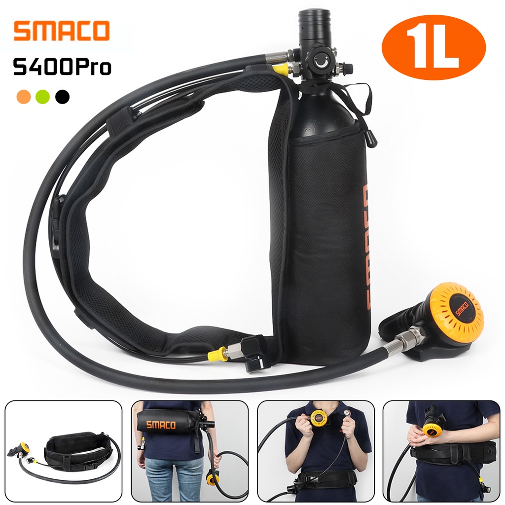 1L SMACO S400 Pro 360 Degree Scuba Diving Cylinder Oxygen Tank Set ...