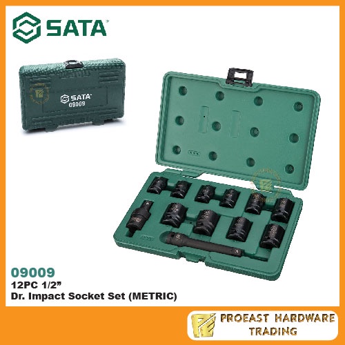 SATA 09009 12PCS 1/2" Dr. Impact Socket Set / Universal Joint ...