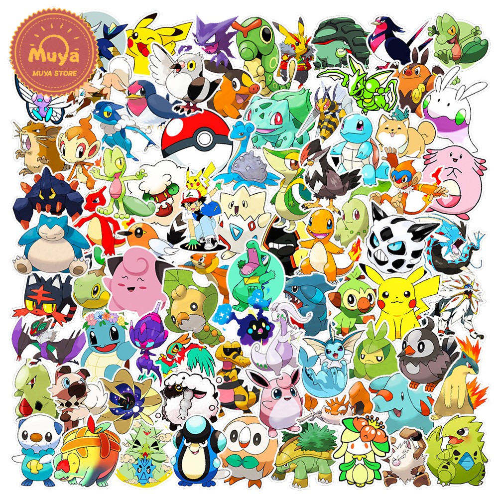 MUYA 100pcs Pokemon Janpanese Anime Stickers Waterproof Vinyl Stickers ...