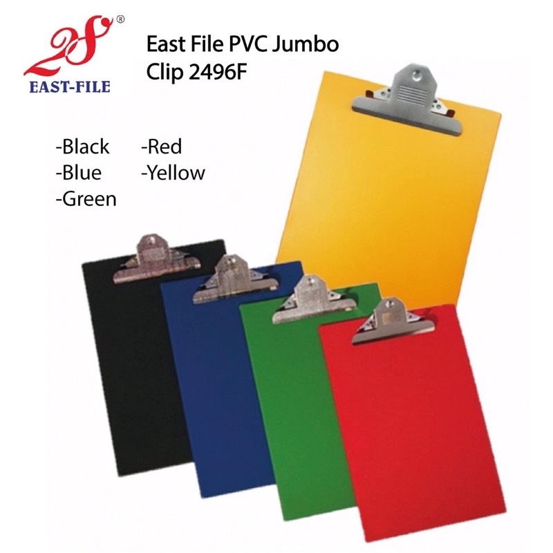 East File PVC Jumbo Clip Board A4/F4 2496A/2496F (Black/Blue/Red/Yellow ...