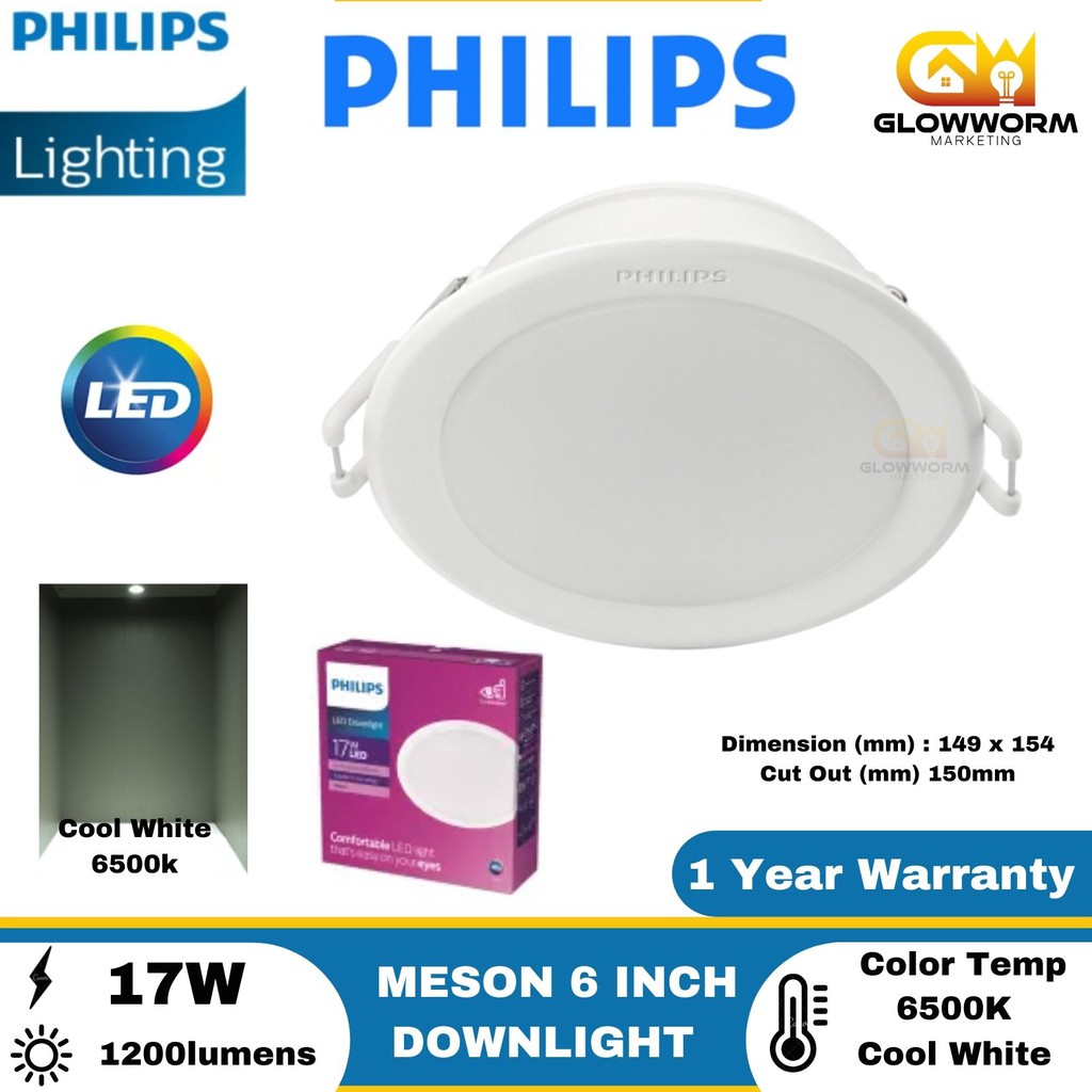 Philips Meson LED Round Downlight 6" (17W 3000K/ 4000K/ 6500K) | Shopee ...