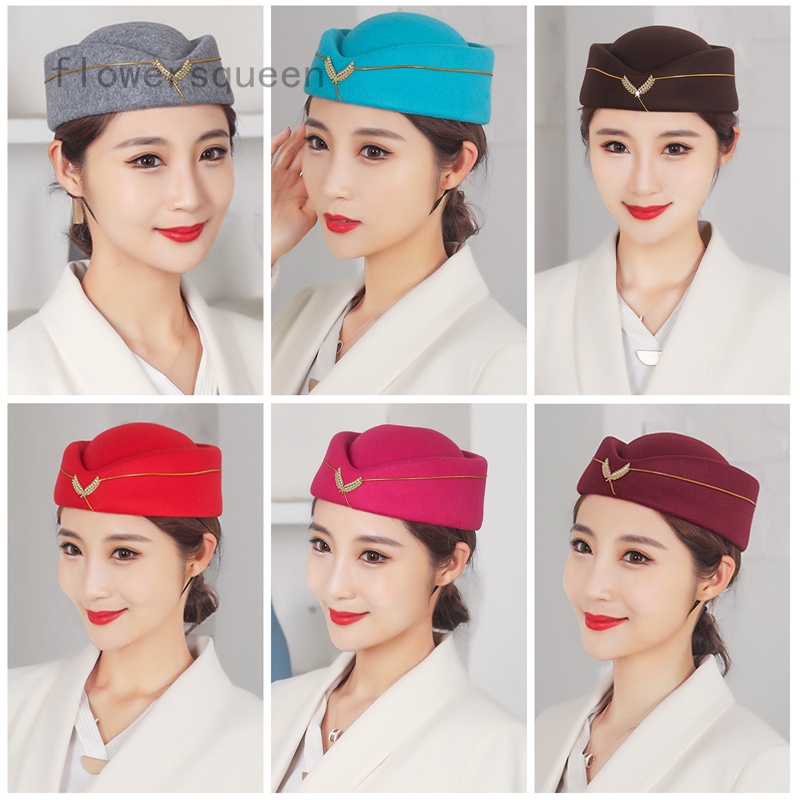 flowersqueen Halloween Party Cosplay Cap Wool Felt Air Hostesses Beret ...
