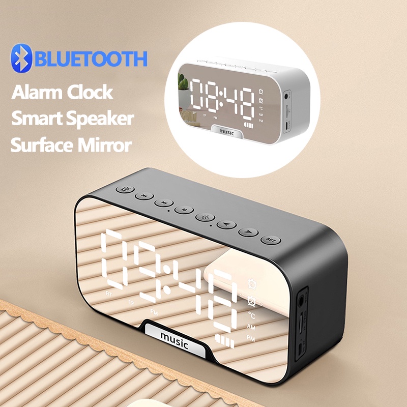 Alarm Clocks BT Music Mirror FM Radio LED Digital Snooze 24H Electronic ...