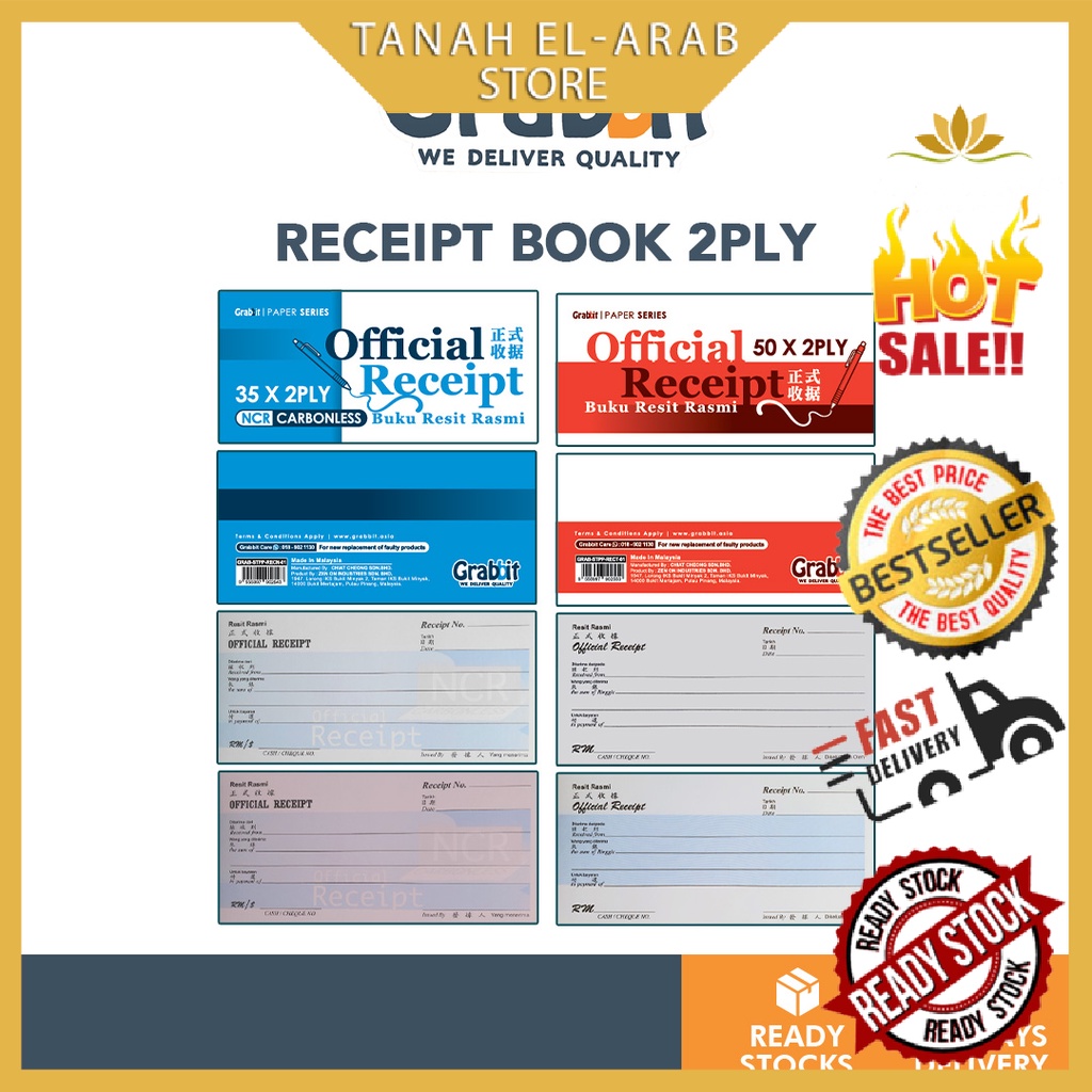 GRABBIT Official Receipt Book NCR Carbonless 2ply | Buku Resit GRAB ...