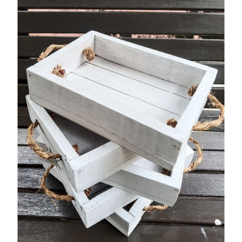 PROP Photoshoot Handmade Small White Rustic Wooden Tray 18 x 13 cm ...