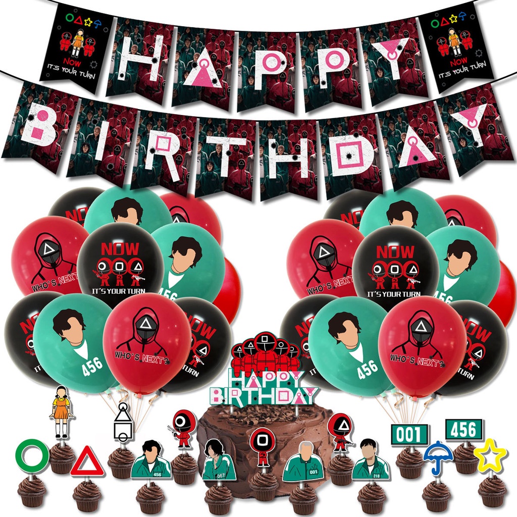 12 Inch Squid Game Happy Birthday Balloons New TV Show Squid Game Round ...