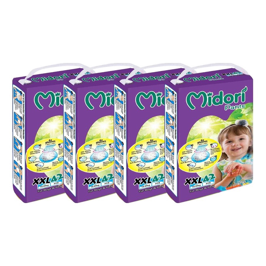 Midori Disposable Baby Diaper Pants (S66/M60/L52/XL48/XXL42) x 4 Packs ...