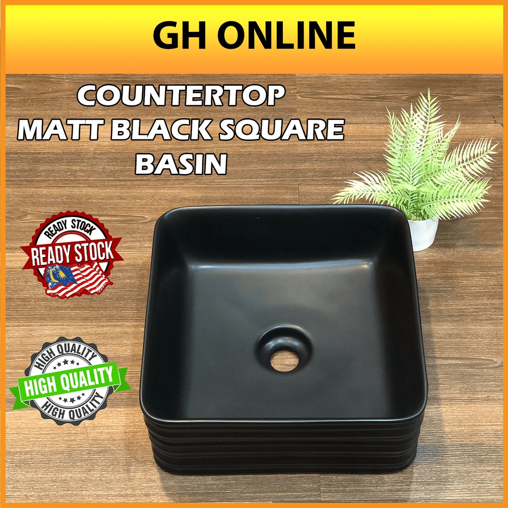 COUNTERTOP MATT BLACK SQUARE BASIN ART BASIN BATHROOM WASHBASIN ...