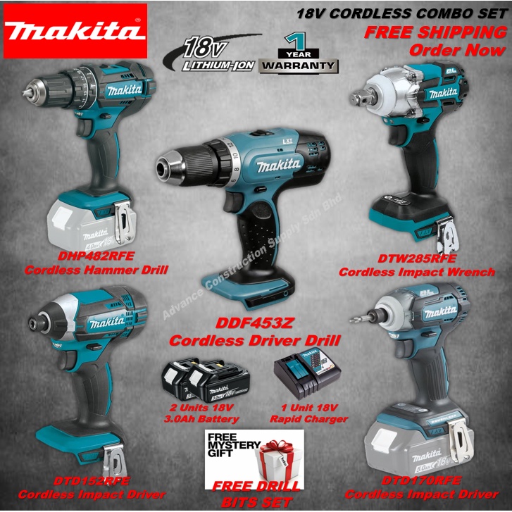 MAKITA 18V Cordless Impact Wrench / Impact Driver / Hammer Driver Drill Combo Set 🎁 Free Power ...