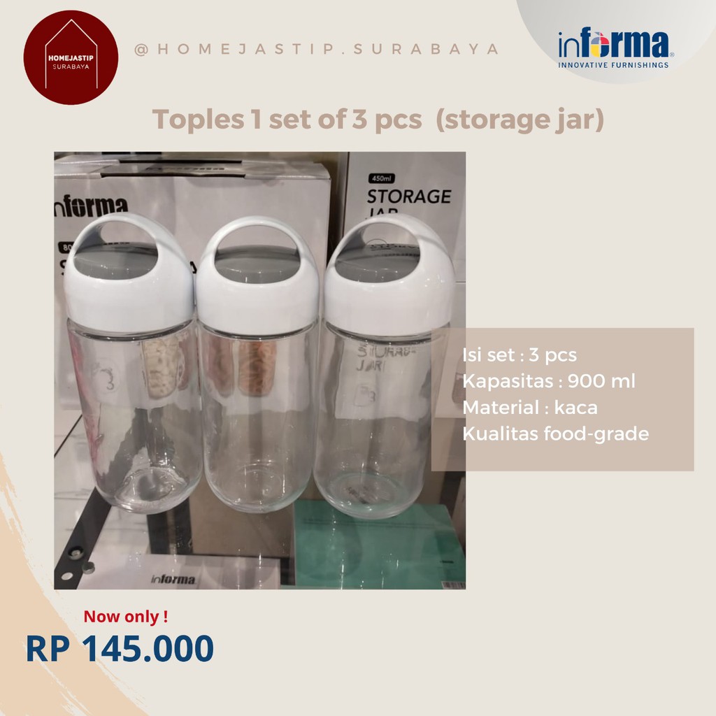 Informa Glass TOPLES SET Contents 3PCS STORAGE Jars 900ML | Shopee Malaysia