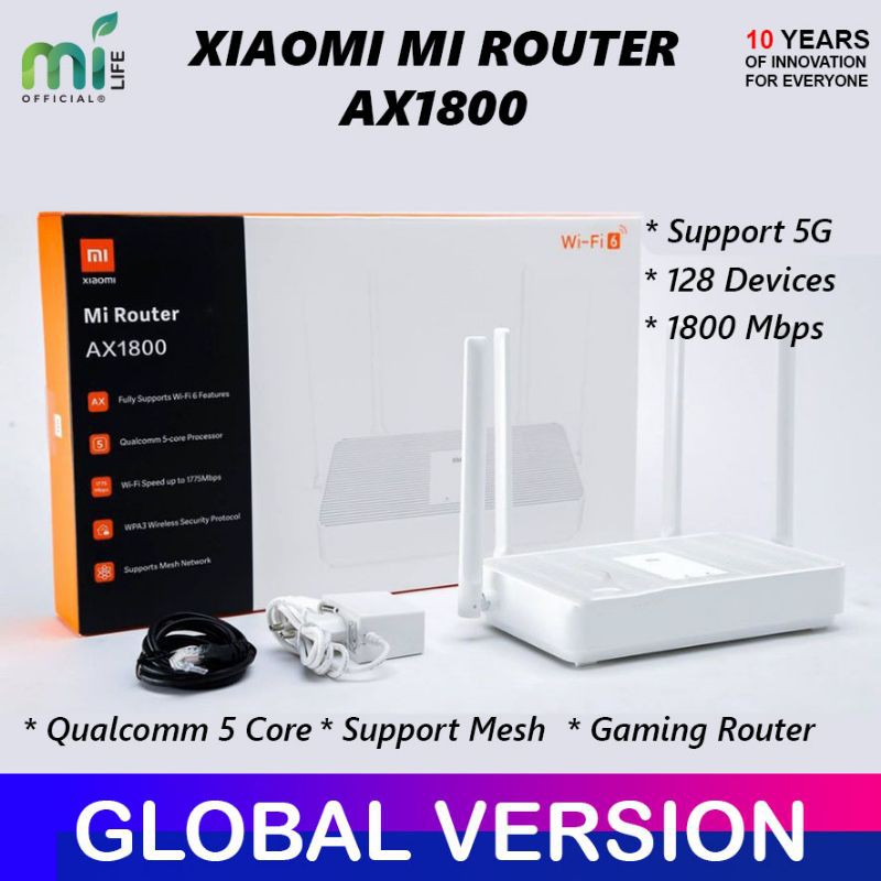 Xiaomi AX1800 WIFI ROUTER 6 AIOT 5G GIGABIT MESH QUALCOMM GLOBA ...