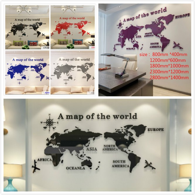 World Map Acrylic 3d Wall Sticker Living Room Sofa Backgroun Home Decor ...