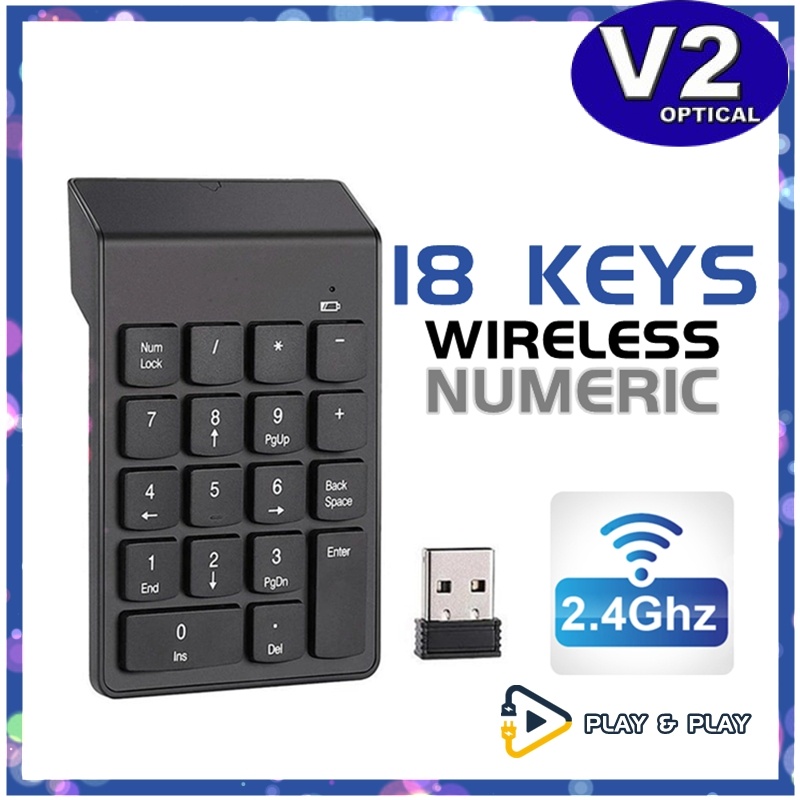 18 Keys Wireless Number Pad Keyboard With 2.4G USB Receiver Numeric ...