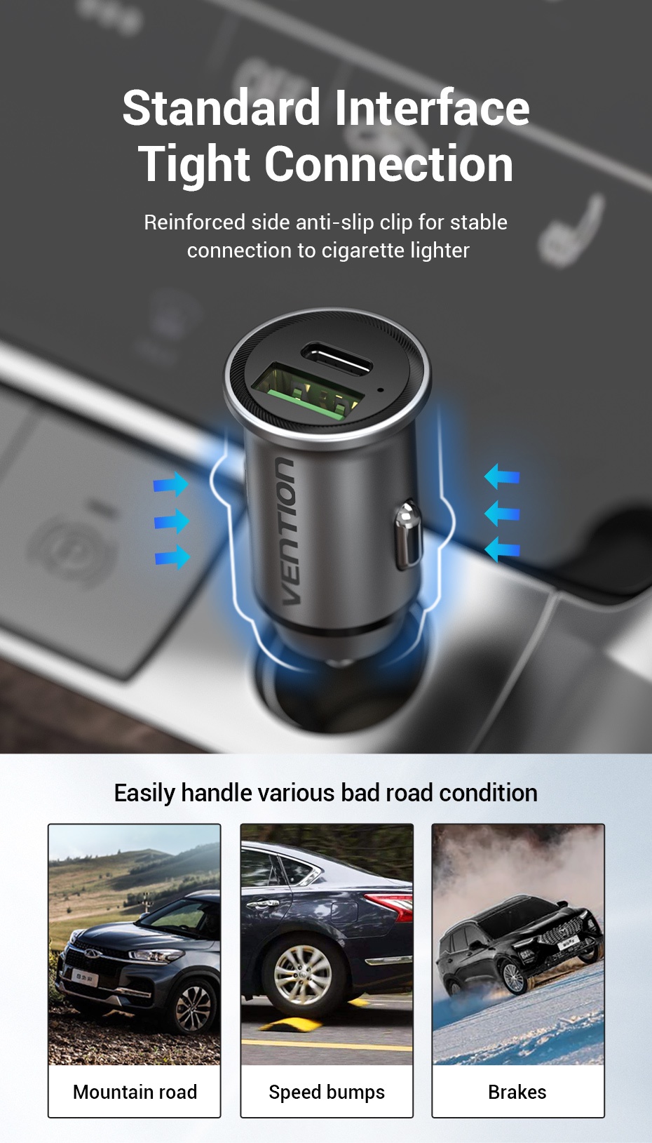 Vention 30/20/18W PD Fast Car Charger Type-C Port Quick Charge for ...