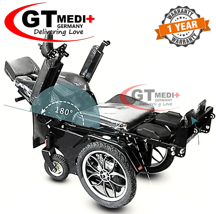 EST-L50-62 GT MEDIT GERMANY Wide Sit Lie Down Reclining Standing Up Electric Wheelchair Wheel ...