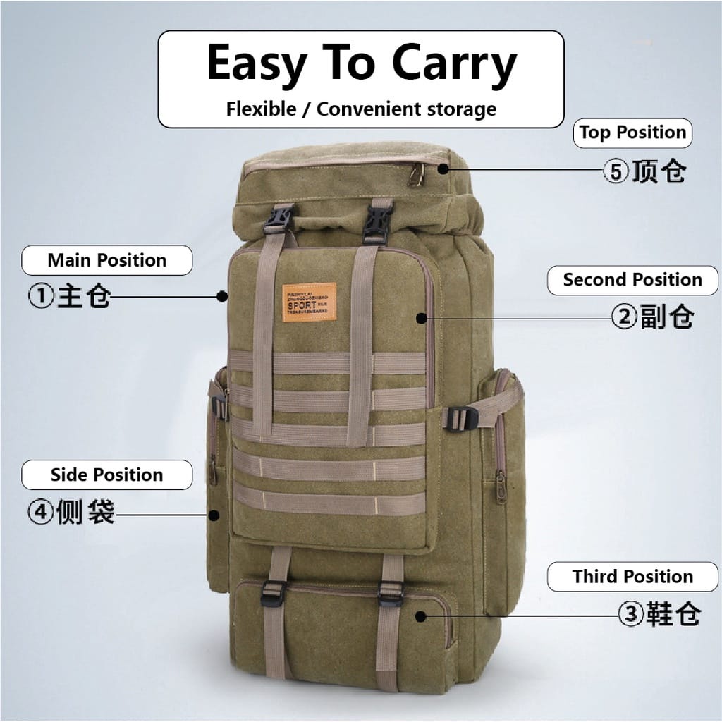 40L Large Capacity Backpack Waterproof Beg Hiking Bag Military Daki ...