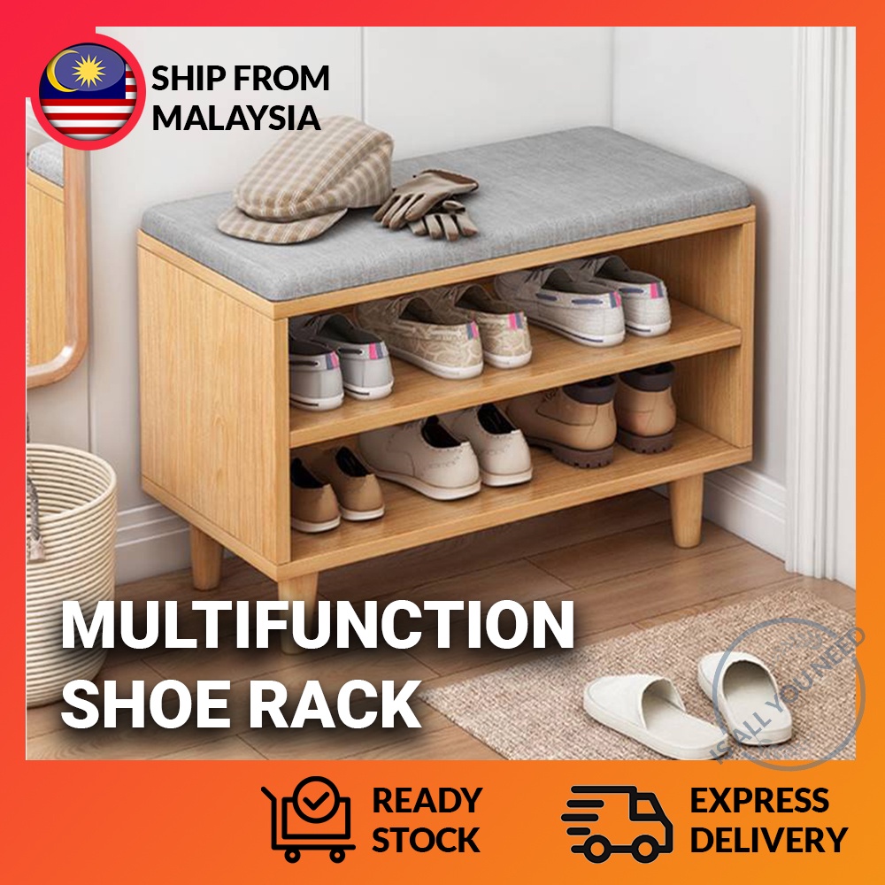 Shoe Rack with Seat Cushion Bench Shoes Rack Woody Multifunction Modern ...