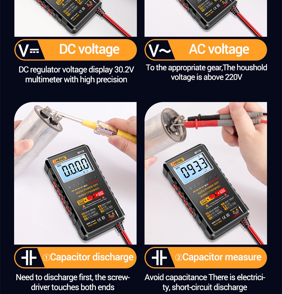 ANENG M119 Mini Portable Multímetro Tester 6000 Counts Mmultimetro ...