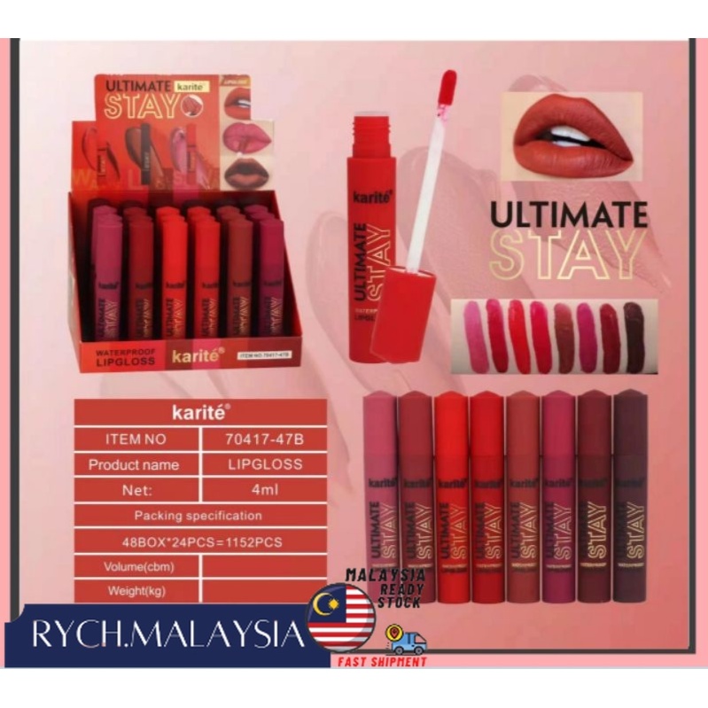 KARITE Ultimate Stay Waterproof Lipgloss [1pcs] Ready Stock Lip Gloss ...