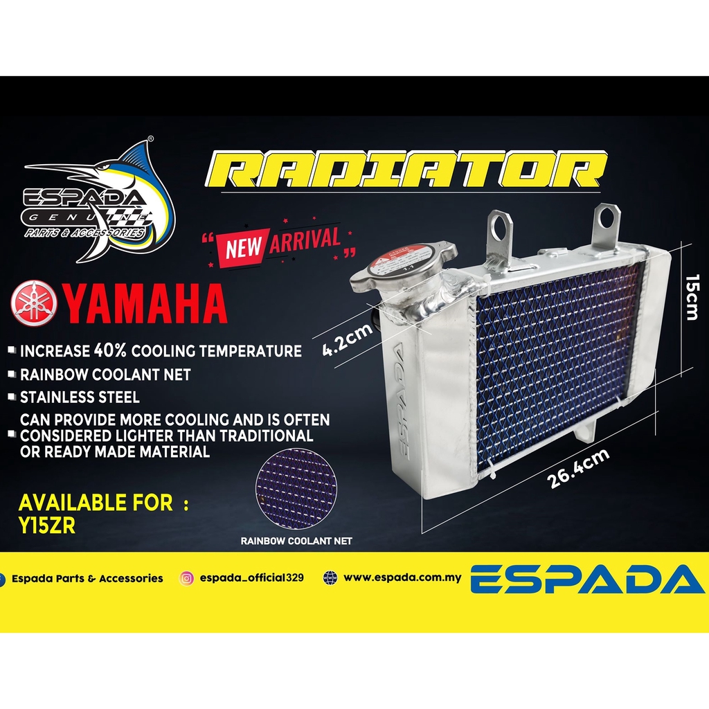 ESPADA Y15 LC135 RACING RADIATOR BIG CAPICITY- standard steel-rainbow ...