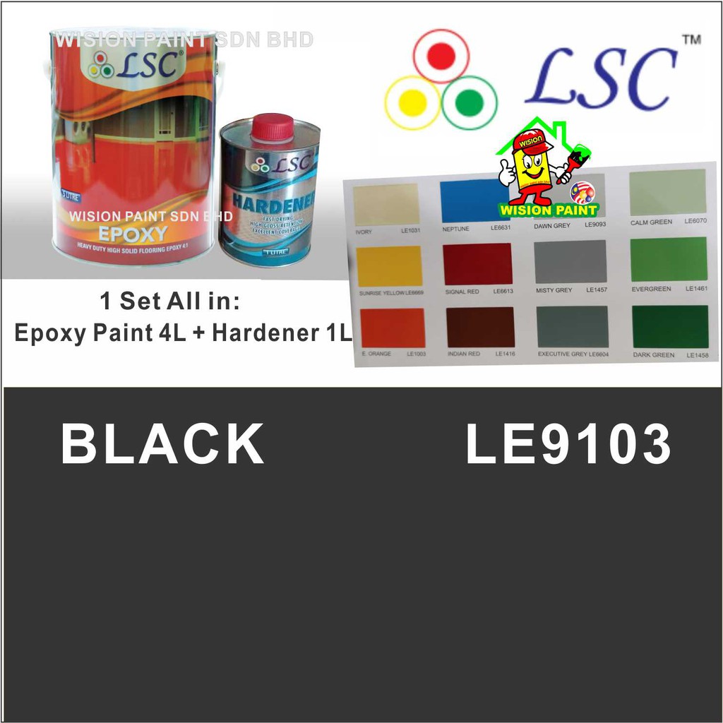 LE 9103 BLACK ( 5 Liter ) LSC Two Pack Epoxy Floor Paint - 4 Liter + 1 ...