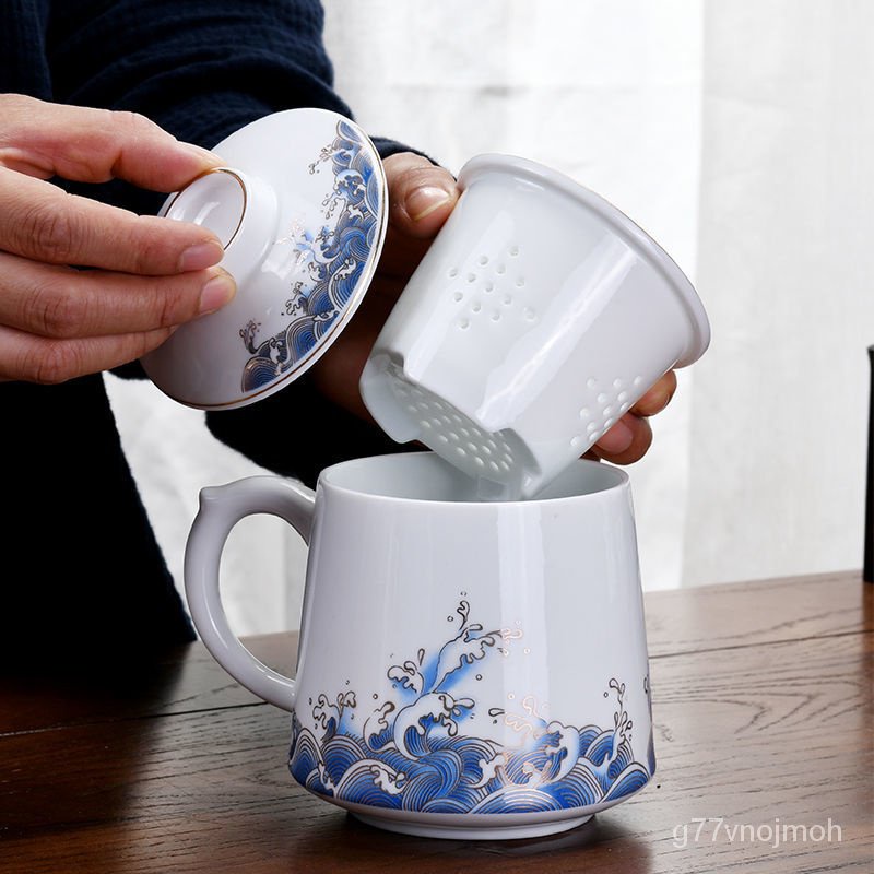 Tea cup, tea water separation, tea cup, ceramic with lid, filter, large ...