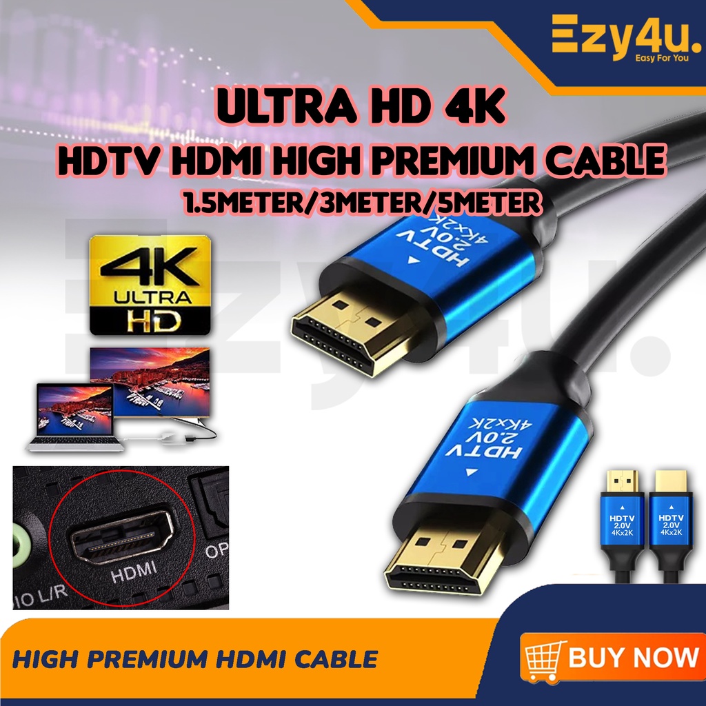 HDMI CABLE 4K PREMIUM 1.5m/3m/5m Kabel Cabel High Speed 1080P HDTV ...