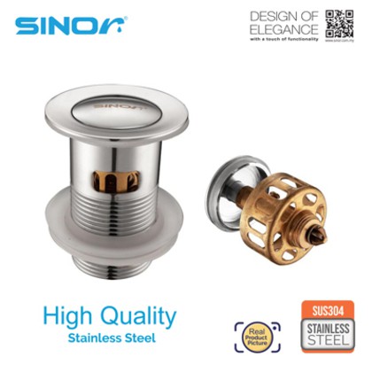 SINOR STAINLESS STEEL BATHROOM POP UP SPRING BASIN WASTE WITH OVERFLOW ...