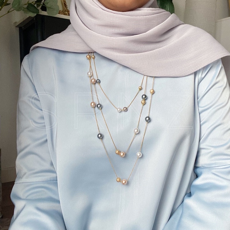 🇲🇾READY STOCK🇲🇾NCK 029 TRICOLOUR PEARL NECKLACE RANTAI PEARL RANTAI MUTIARA RANTAI LEHER PEARL ...