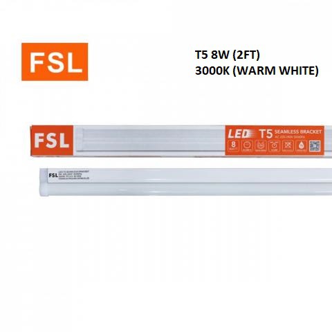 FSL T5 2FT 8W LED TUBE SET C/W BRACKET (WARM WHITE / 3000K) | Shopee ...