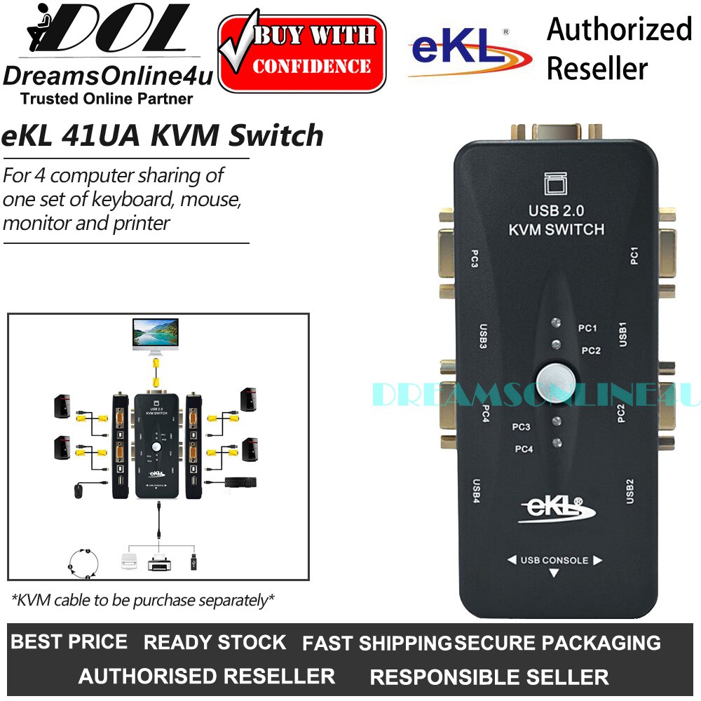EKL EKL-41UA 4 USB VGA KVM Switch Keyboard Mouse Printer Sharing ...