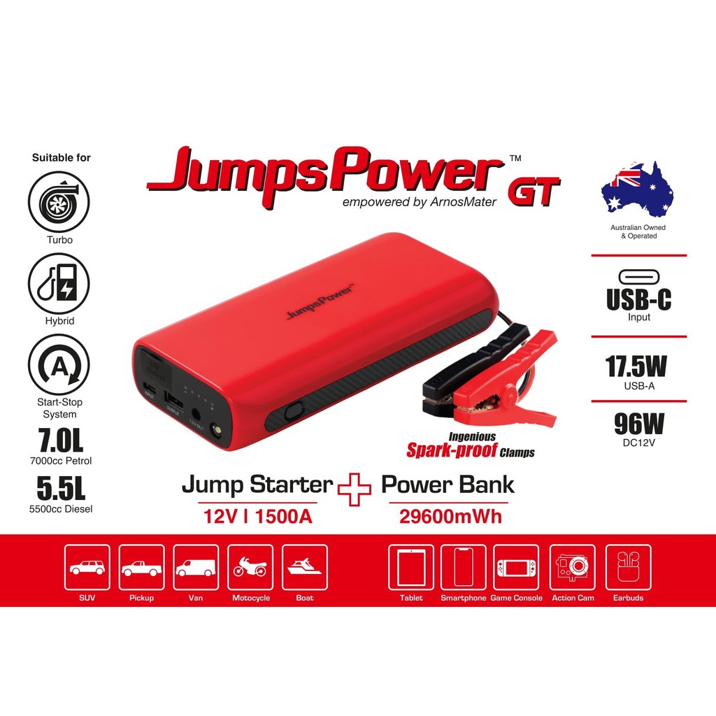 JumpsPower GT 1500A Jump Starter USB-C Powerbank AMG-GT - 29600mWh ...