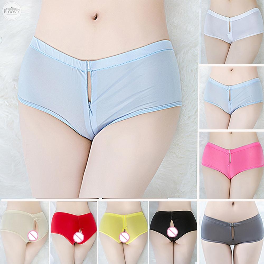 Women Oil Shiny Panties Underwear Glossy See Through Zip Open Crotch Thong Brief High Quality ...