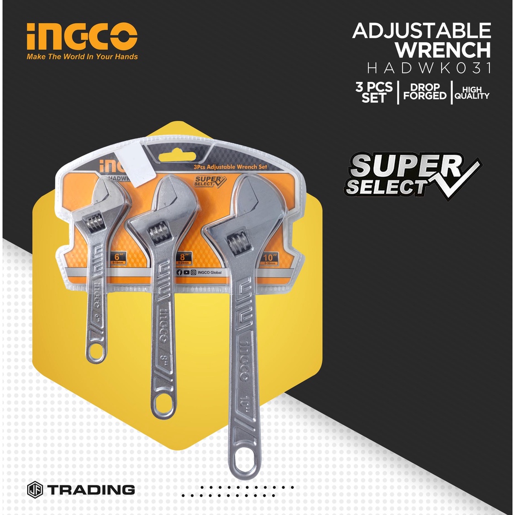 INGCO Super Select Adjustable Wrench Set 3 PCS/SET HADWK031 | Shopee ...