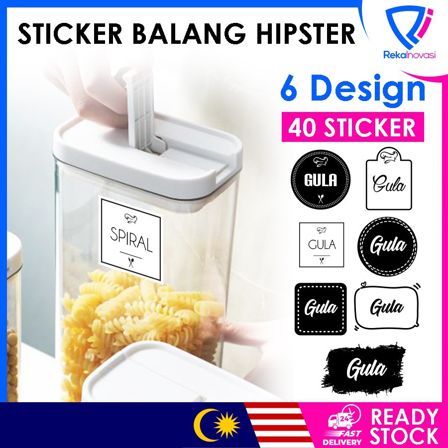Stiker lebel balang dapur kalis air, sticker label kitchen home decor ...