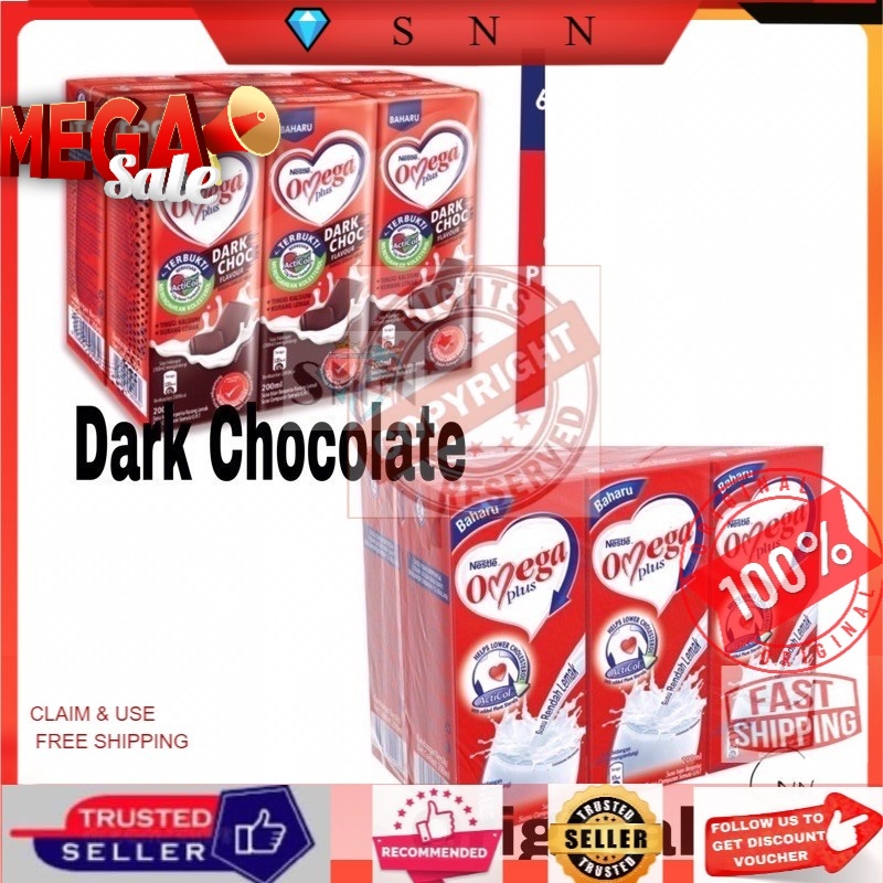 💎SNN SUSU OMEGA PLUS NESTLE MILK 6x 200ml🥛AIR KOTAK OMEGA PLUS DARK ...