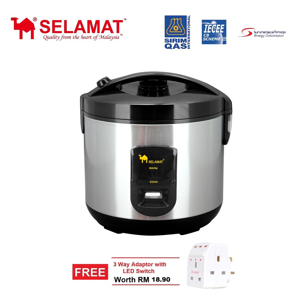 Selamat Deluxe Rice Cooker (1.8L) [Free 3 Way Adaptor 1 Pc] | Shopee ...